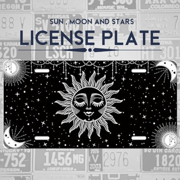 Accents | Sun License Plate Cover Psychedelic Black White Moon And ...